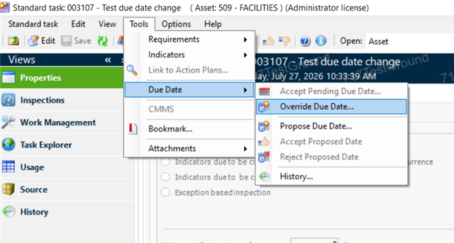 AssetWise Asset Reliability - Standard Task next due date based on frequency is not setting ...