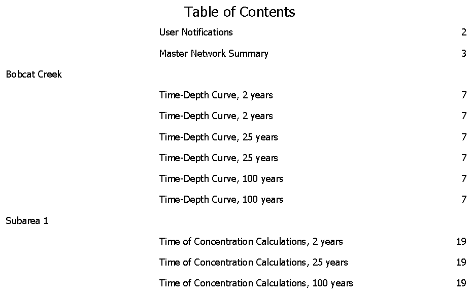OpenFlows | Water Infrastructure - PondPack Report Builder Table of ...
