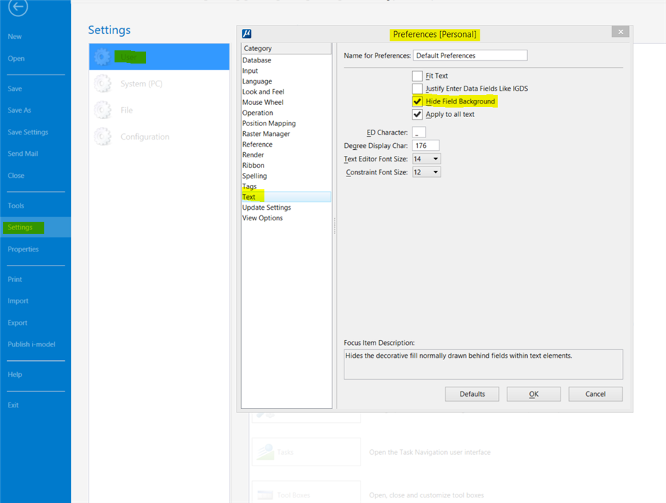 MicroStation - How to change the background color of the Text Field for ...