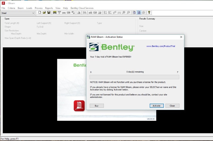 RAM | STAAD | ADINA - RAM SBeam 6.0 Trial License message - Communities