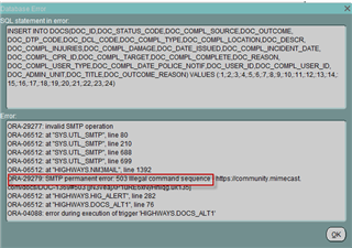 AssetWise Linear Network Management - PEM: DOC0150 form ORA-29277: invalid SMTP operation ...