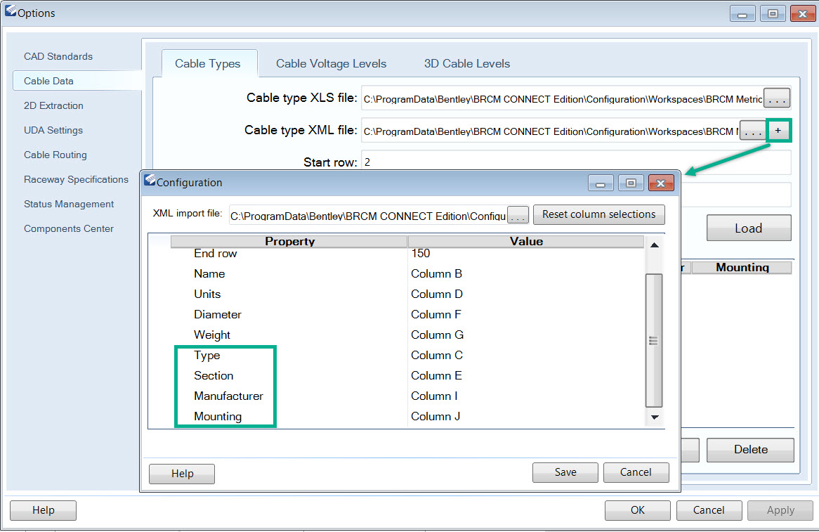 OpenPlant - How to Configure new Columns for Cable Types in Options ...