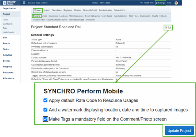 SYNCHRO Construction Solution - Project Tag Settings - Communities
