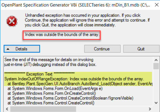 OpenPLANT | AutoPLANT - To Fix Unhandled Exception Error “Index was outside the bounds of the ...