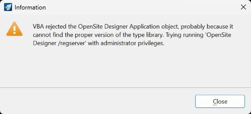 OpenRoads | OpenSite - Error: VBA Rejected the OpenSite Designer Application Object - Communities
