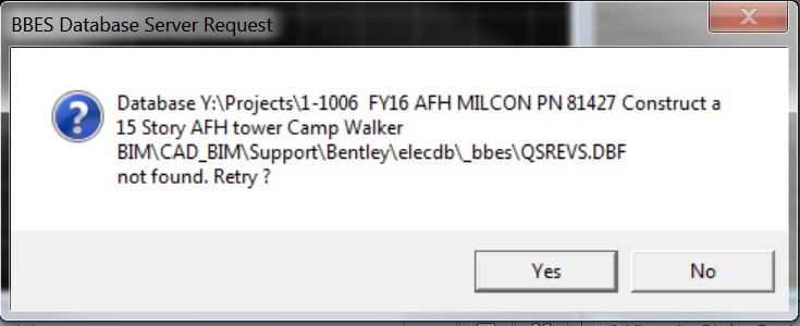 OpenBuildings - BBES Database can't locate or access the QSREVS.DBF file - Communities