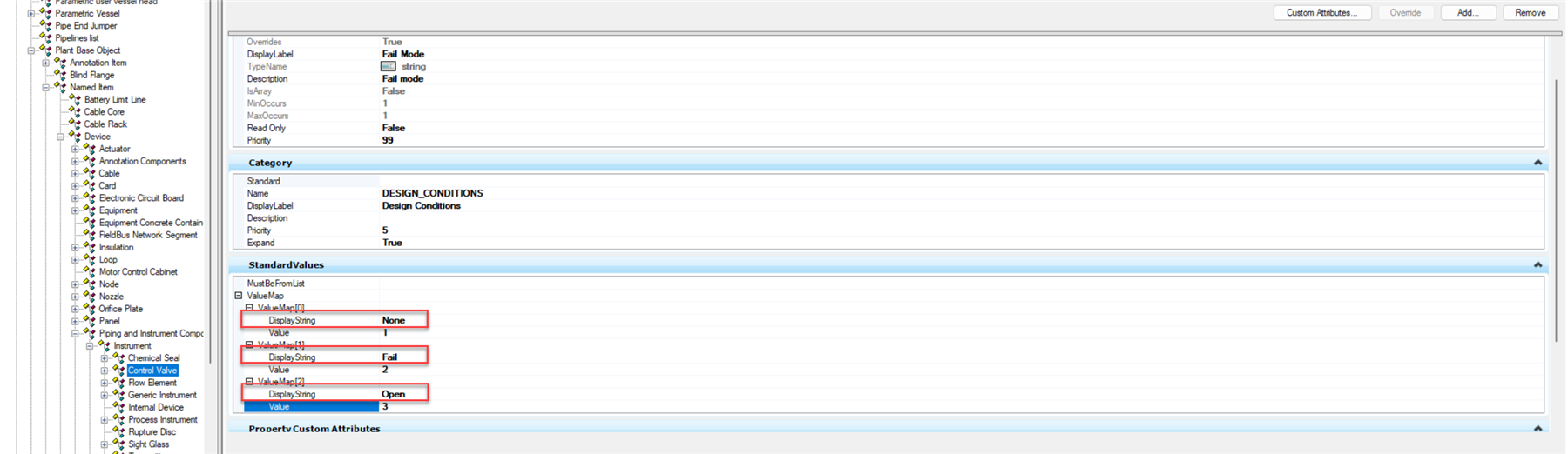 OpenPlant - How to create drop-down list for Fail Mode for Instrument control valve in Open ...