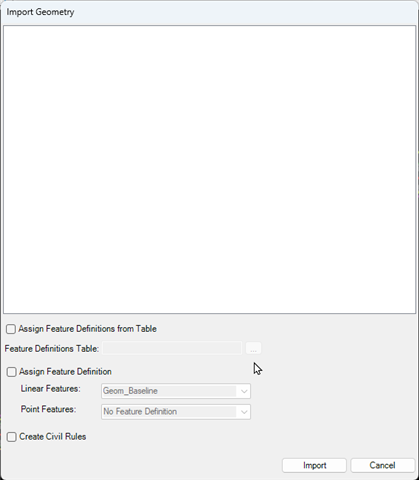 OpenRoads | OpenSite - Horizontal Geometry: Import Geometry Dialogue is blank - Communities