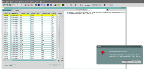 AssetWise Linear Network Management - Navigator: ORA-28112: failed to execute policy function ...