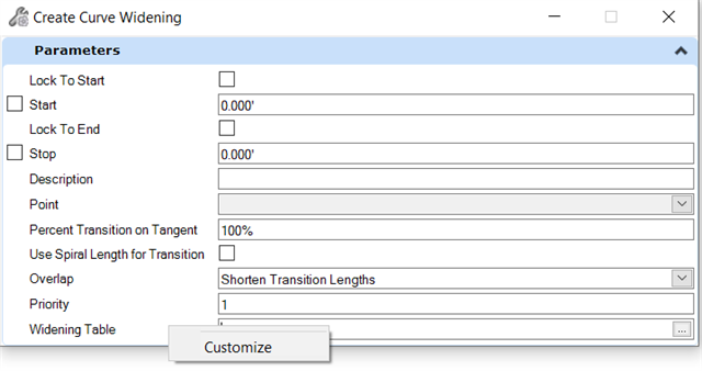 Bentley 中文技术资料库 - 技术资料库 - 怎样通过设置锁定Create Curve Windening的Widening Table ...