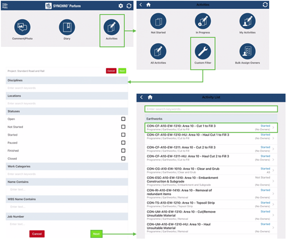 SYNCHRO Construction Solution - Custom Filters (Mobile) - Communities