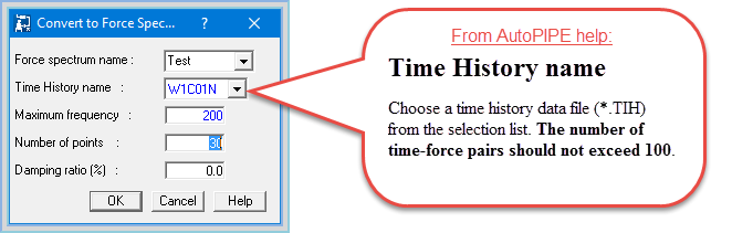 AutoPIPE - W173-9: First 100 points from history will be used warning ...