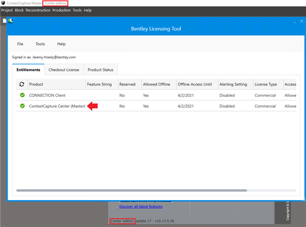 Licensing, Cloud and Web Services - ContextCapture Master/Engine requiring a ContextCapture ...
