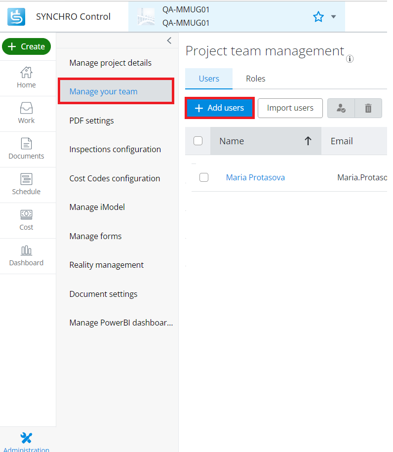 SYNCHRO Construction Solution - Adding users to a SYNCHRO Control project and managing ...