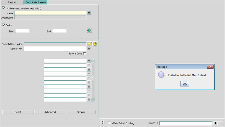 AssetWise Linear Network Management - Locator (NM0572) error: Failed to set Initial Map Extent ...