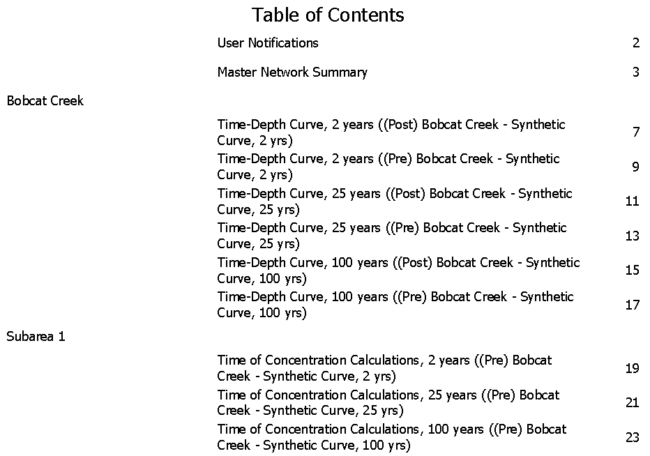 OpenFlows | Water Infrastructure - PondPack Report Builder Table of ...