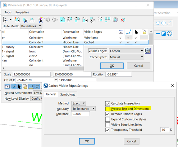 MicroStation - Text from reference file appears different when reference visible edge is set to ...