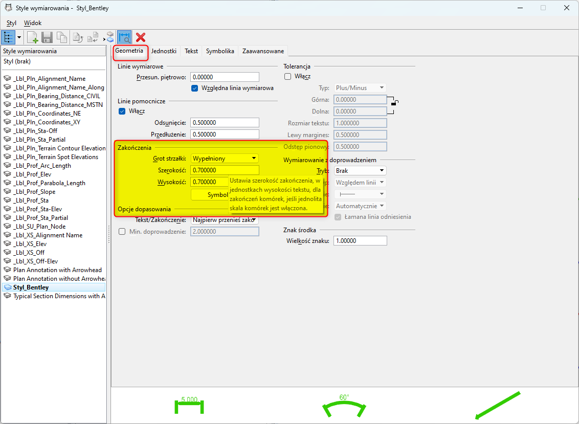 OpenRoads | OpenSite - Zakończenie linii wymiarowania - Communities