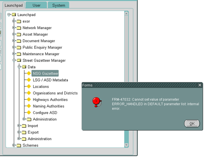 AssetWise Linear Network Management - NSG FRM-47032 Cannot set value of parameter ERROR_HANDLED ...