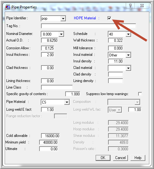 AutoPIPE - 04. how do I select HDPE pipe materials on the pipe properties dialog screen in ...