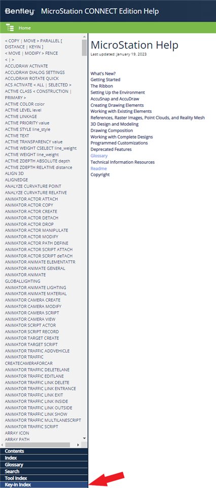 MicroStation - Where is the list of Key In commands in the CONNECT Edition Help? - Communities