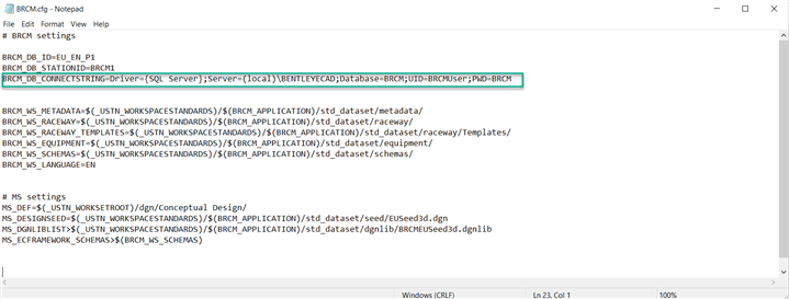 OpenPLANT | AutoPLANT - How to configure BRCM database connection string without the requirement ...