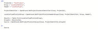 OpenGround - Syntax of GetProjectPicklistValues - Communities