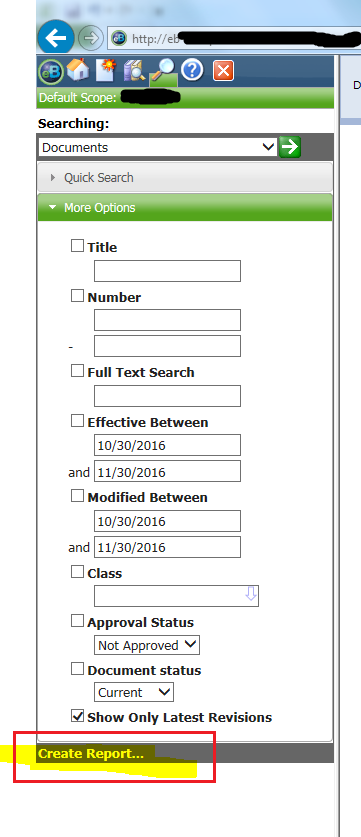 AssetWise ALIM - Remove "Create Report" option from search window ...