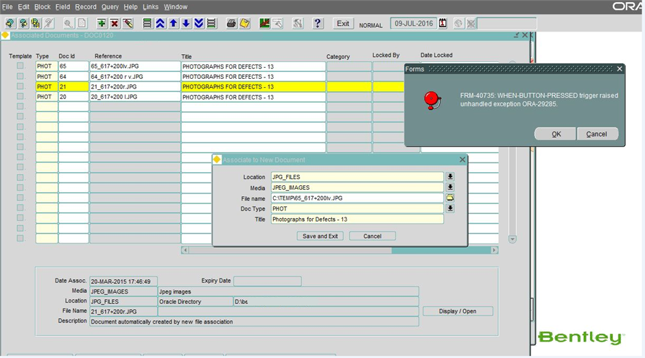 AssetWise Linear Network Management - ORA-29285 appears on uploading new documents. - Communities