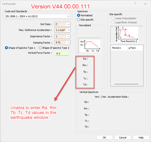 AutoPIPE - 30. Impossible to enter Ra, Rm, Tb, Tc, Td values in the earthquake window. - Communities