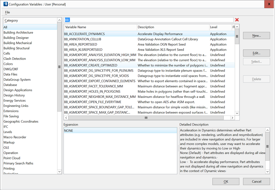 OpenBuildings - Configuration Variables Dialog is enhanced in CONNECT Edition - Communities