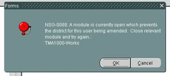 AssetWise Linear Network Management - NSG-0088: A module is currently open which prevents the ...