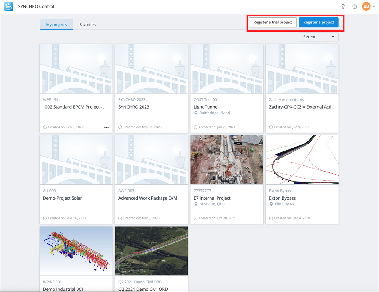 SYNCHRO Construction Solution - Register a SYNCHRO Perform Project in Control - Communities