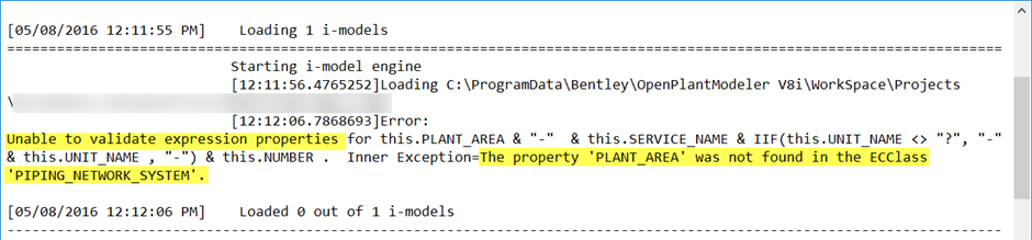 OpenPLANT | AutoPLANT - Error Loading I-model: Unable to Validate Expression Properties ...
