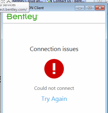 AutoPIPE - M. Connection issues: could not connect Try again... message appears when using ...