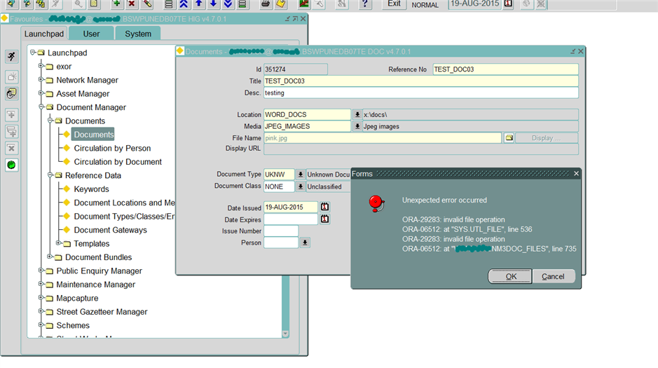 AssetWise Linear Network Management - Error while uploading any files in Document manager ...