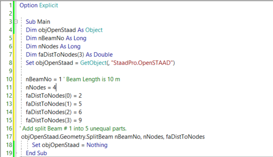 Bentley 中文技术资料库 - 技术资料库 - 如何使用OpenSTAAD实现在特定距离处分割构件？ - Communities