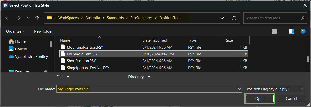 ProStructures - Unable to load my Positionflag style in the Positionflags & Positioning dialog ...