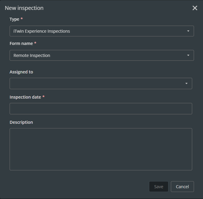 iTwin Experience - Create New Inspection - Communities